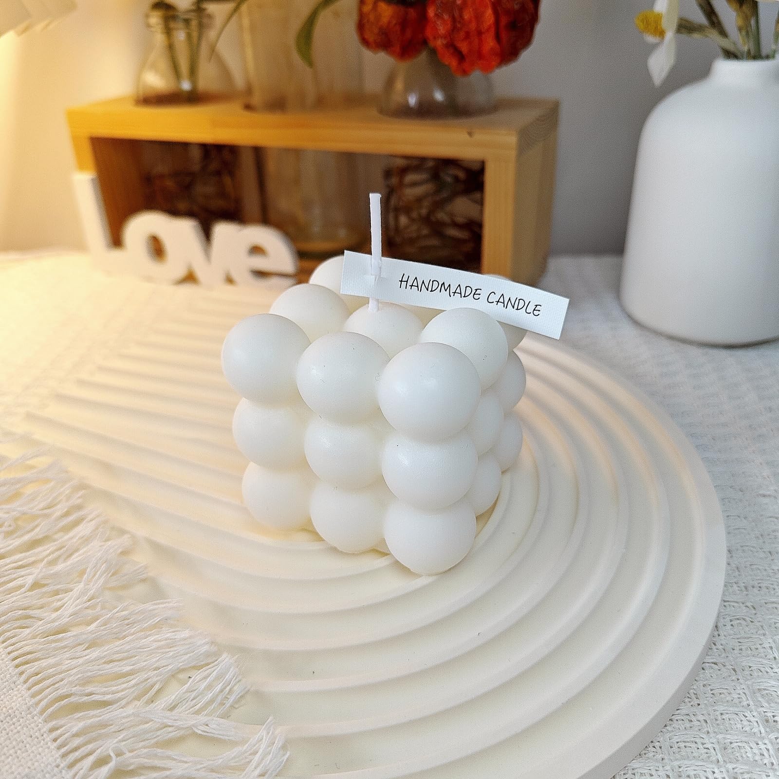 Scented Candles, 2Pcs Handmade Soy Wax Bubble Cube Candles, Ideal for Wedding, Proposal Ceremony and Home Decor, Halloween Birthday Christmas Gift (White)