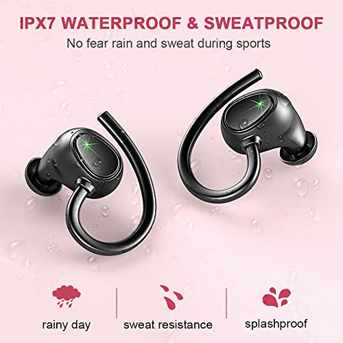 Bluetooth 5.3 Headphones Wireless Earbuds with Mic IP7 Waterproof Sport Earphones Over Ear Buds Stereo Deep Bass with Earhooks, Noise Cancelling Earbud for Workout/Running iOS Android TV Phone Laptop