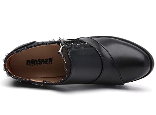DADAWEN Women's Casual Zipper Lace Platform Mid-Heel Square Toe Oxfords Dress Shoes Black US Size 8