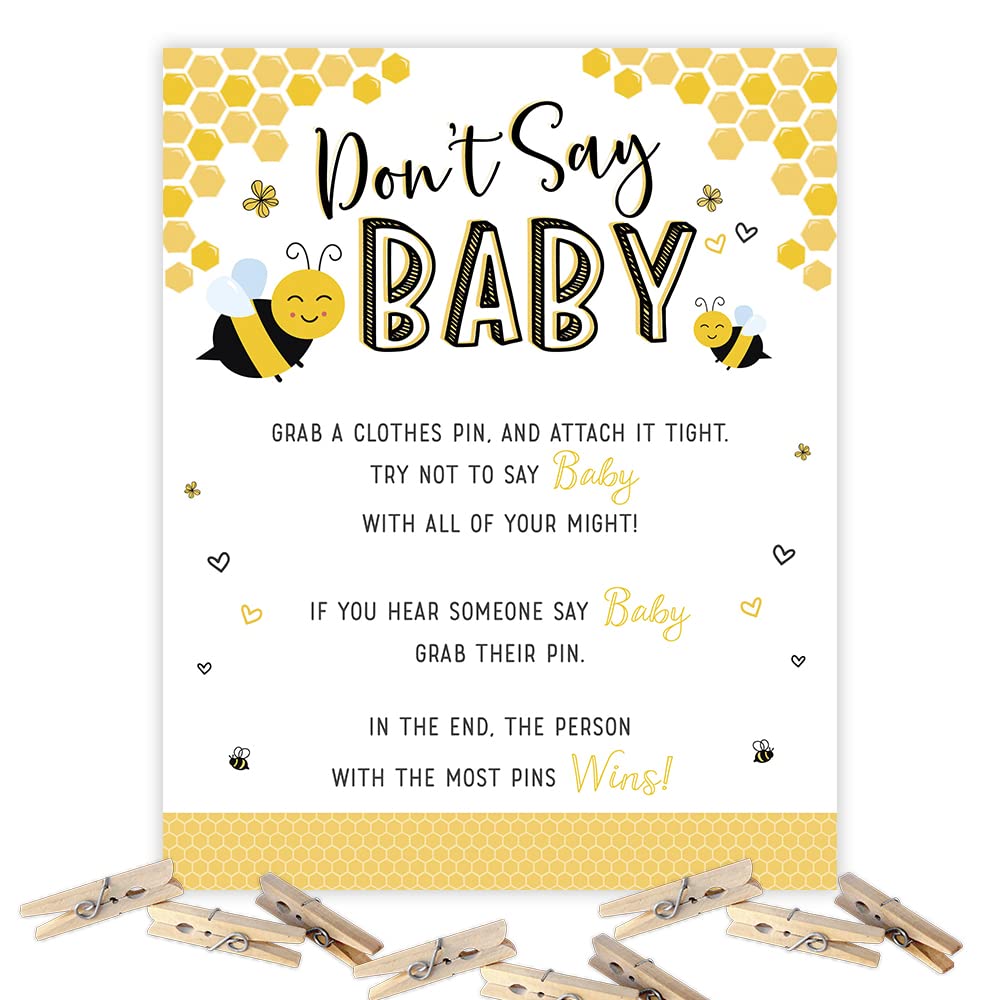 Bee Baby Shower Don't Say Baby Clothespin Game Neutral for Boy or Girl