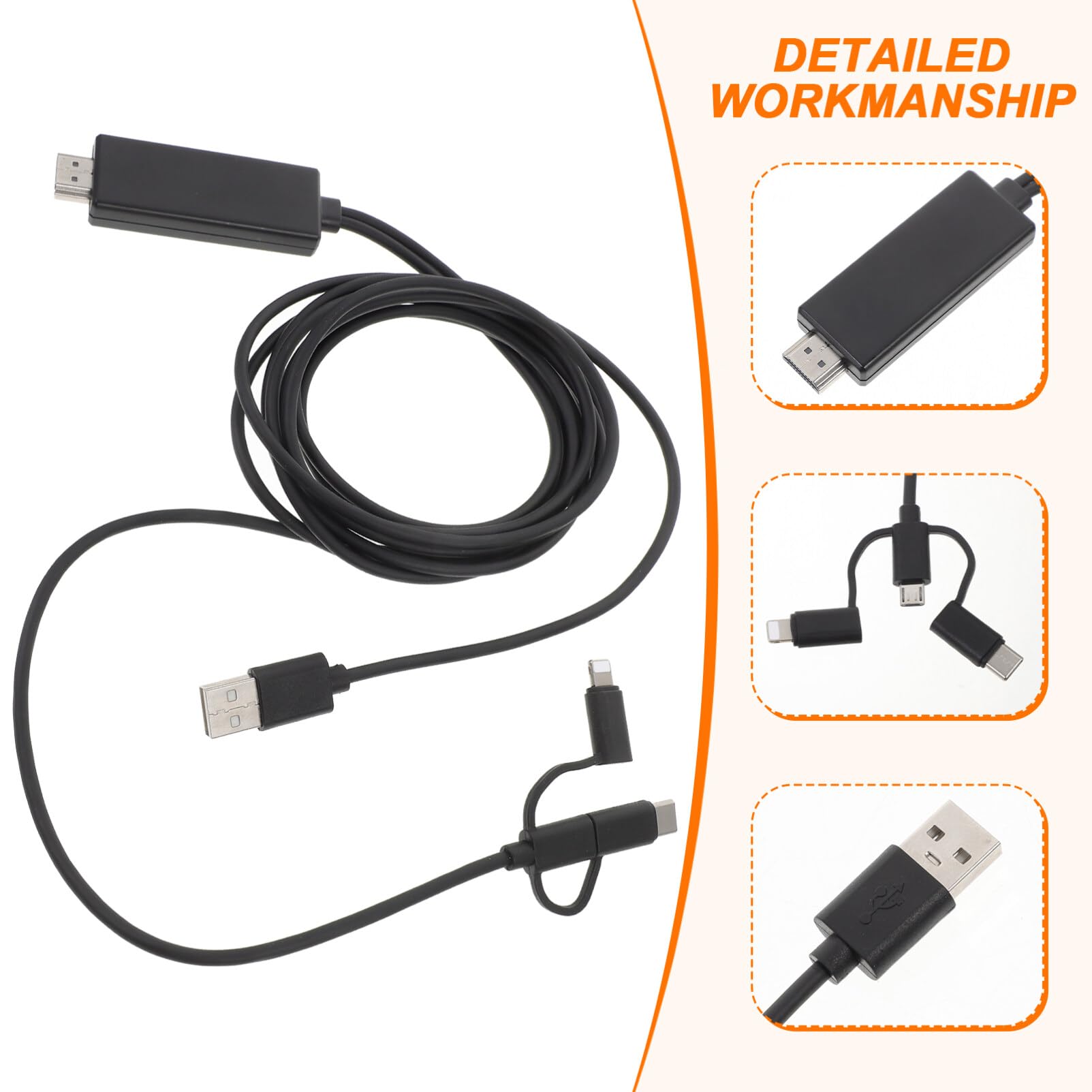 UKCOCO 1M 3 in 1 USB Female to HDMI Male Charger Cable Splitter Adapter Converter with USB Power for Windows and Android Data Transfer (Black)
