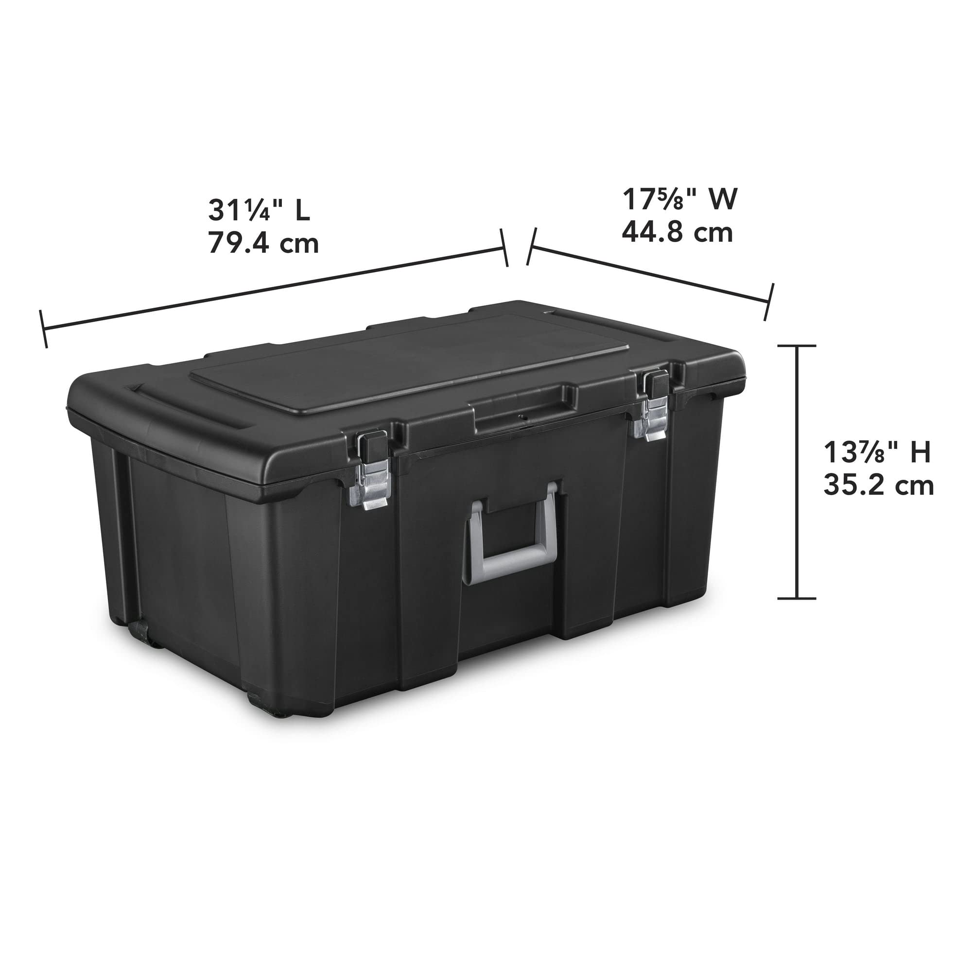 oyhmc 16 Gallon Heavy Duty Plastic Footlocker Storage Trunk, Storage Container with Sturdy Handles and Durable Wheels (Black)