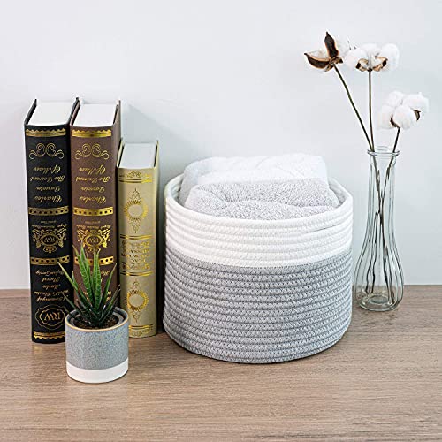 Goodpick Cute Grey Cotton Rope Basket And Large Baby Nursery Storage Basket (Set of 2)