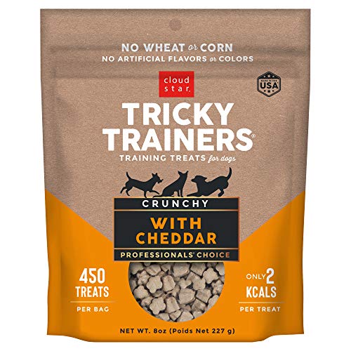 Cloud Star Tricky Trainers Crunchy Dog Training Treats 8 oz Pouch, Cheddar Flavor, Low Calorie Behavior Aid with 450 Treats