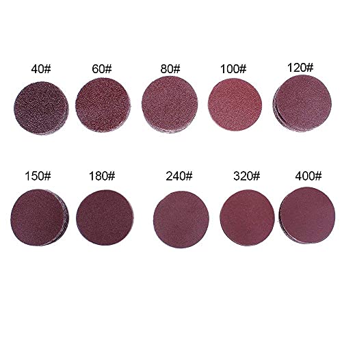 AUTOTOOLHOME 100 Pack 2 inch Sanding Discs Kit with Polishing Pads Plate 40 60 80 100 120 150 180 240 320 400 Grit Sandpapers for Drill Grinder Rotary Tool