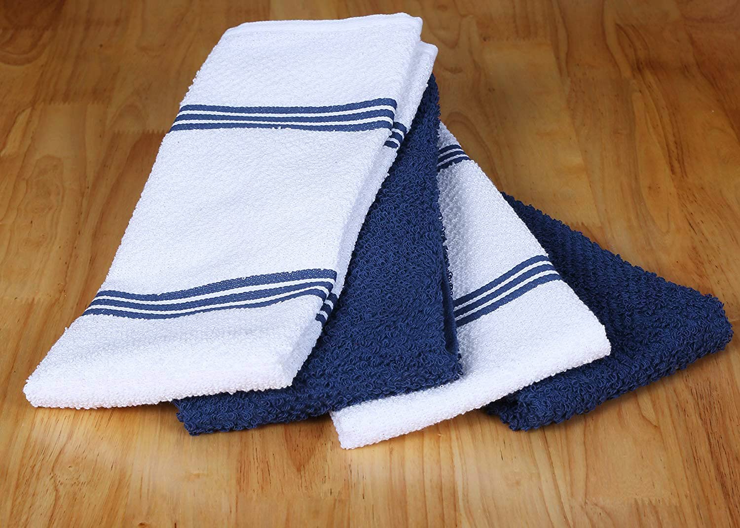 AMOUR INFINI Bundle Pack of 4 Terry Dish Towels + 8 Dish Cloths Ultra Soft and Absorbent Kitchen Towel & Dishcloth Combo - Cotton Dishtowels for Washing Up | Blue