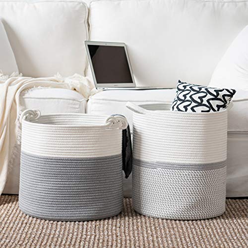 Goodpick Large Grey Cotton Rope Basket (Set of 2)
