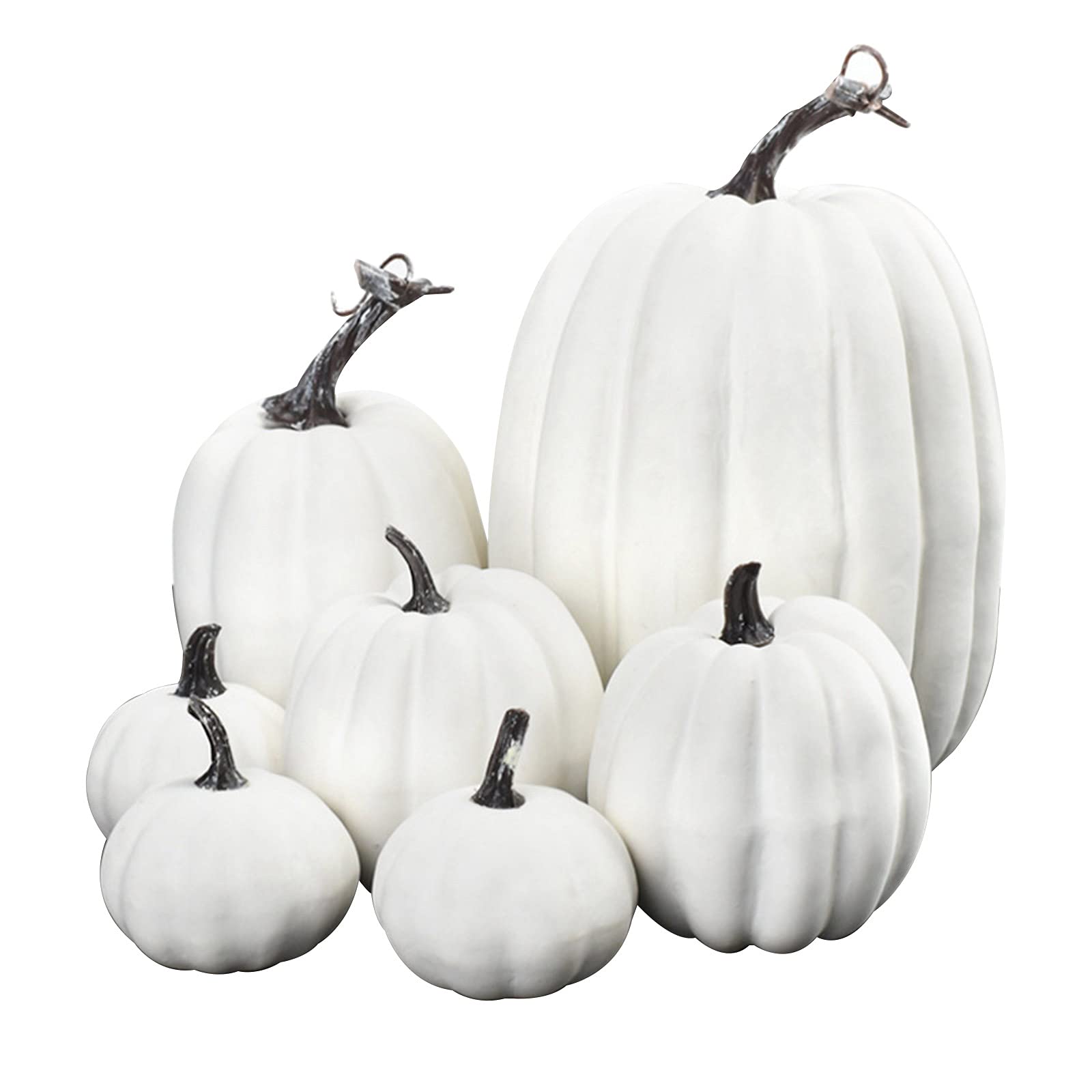 7Pcs Halloween Artificial Pumpkin Halloween Foam Pumpkin Faux Fall Harvest Pumpkins Thanksgiving or Halloween Decoration (White, 7Pcs)