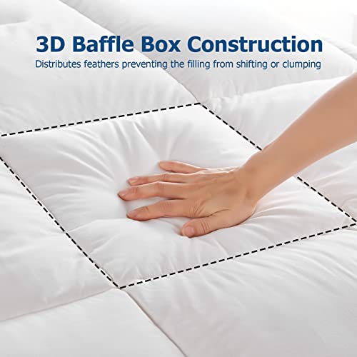 Dafinner Organic Feathers Down Comforter Queen Size Duvet Insert for All Seasons - Hotel Collection 100% Cotton, Fluffy 750 Fill-Power, Medium Warm Full Queen Bed Blanket, 90”x90”, White