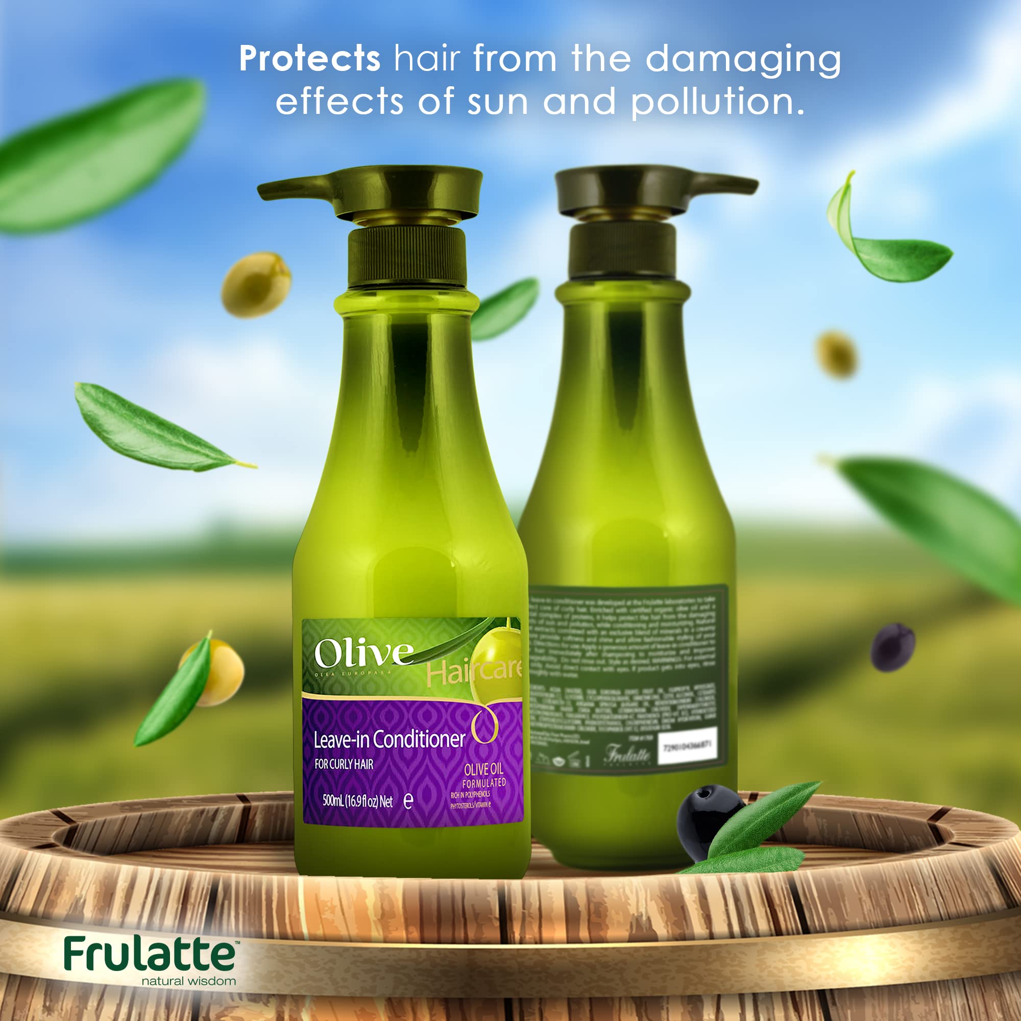 Frulatte Protecting Olive Leave In Conditioner with Certified Organic Olive Oil for curly hair 13.5 fl oz
