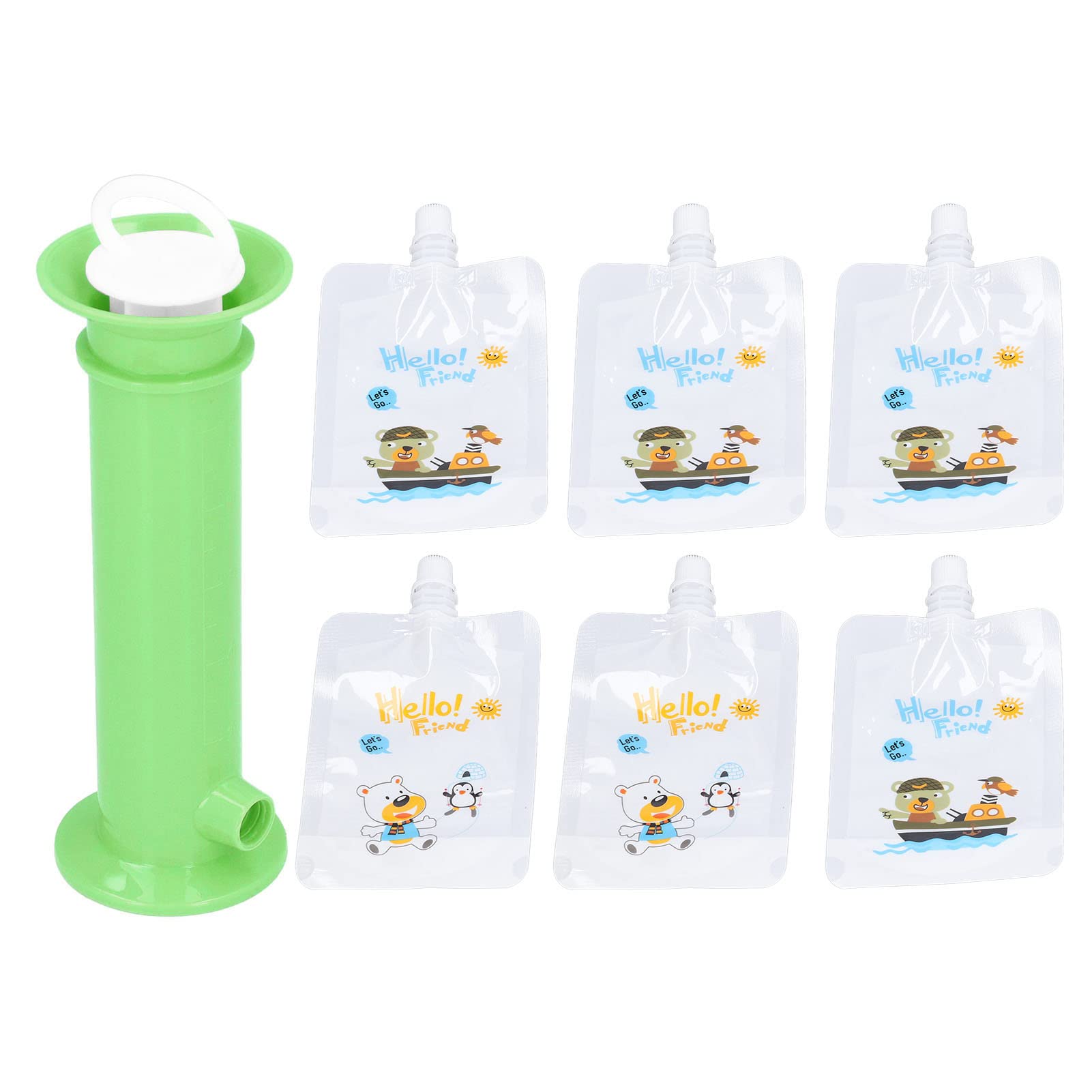 7pcs Set Baby Food Pouch Maker Reusable Pure Color Pouches Toddler Fruit Squeeze Puree Filler for Kids (Green)