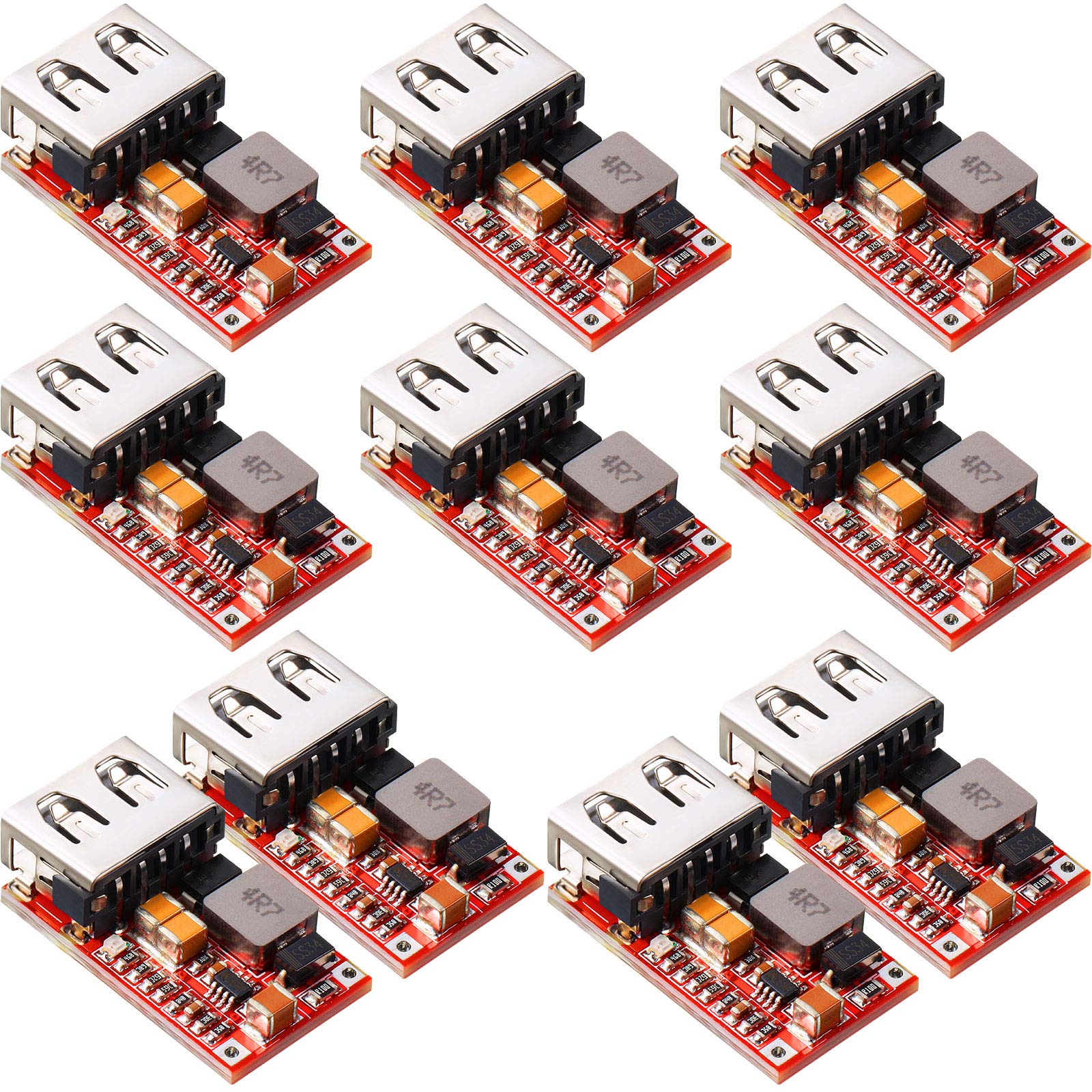 Weewooday 10 Pieces DC-DC Buck Voltage Regulator Module 6-24V 12V/24V to 5V 3A USB Charger Module Buck Converter Regulator
