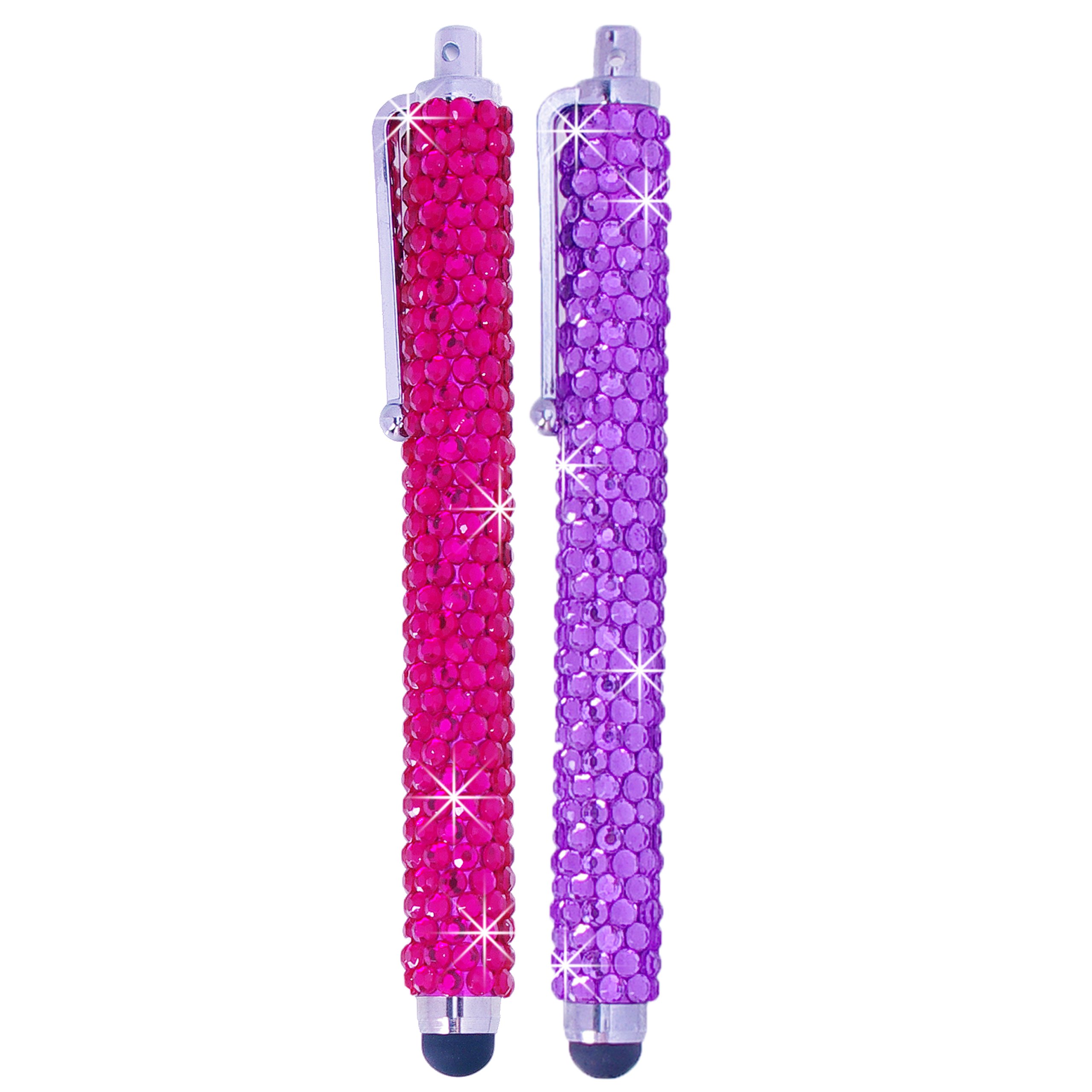 Eco-Fused Universal Bling Stylus Pens - 2 Long Gem Covered Stylus Pens - for All Capacitive Touchscreen Devices - iPad, iPhone, Samsung Phones, All Android Phones, Tablets and More