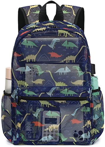 CAMTOP Mesh Backpack Kids Boys Girls Bookbag See Through Preschool Kindergarten Backpacks Casual Daypack for School Beach Travel Swim(Age 3-8 Years,Dinosaur)