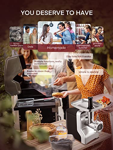 Electric Meat Grinder Heavy Duty - 5 in1 Home Meat Grinder - 3000W Max Powerful - Sausage Stuffer - Slicer/Shredder/Grater - Kubbe & Tomato Juicing Kits - 3 Stainless Steel Grinding Plates - Size #12