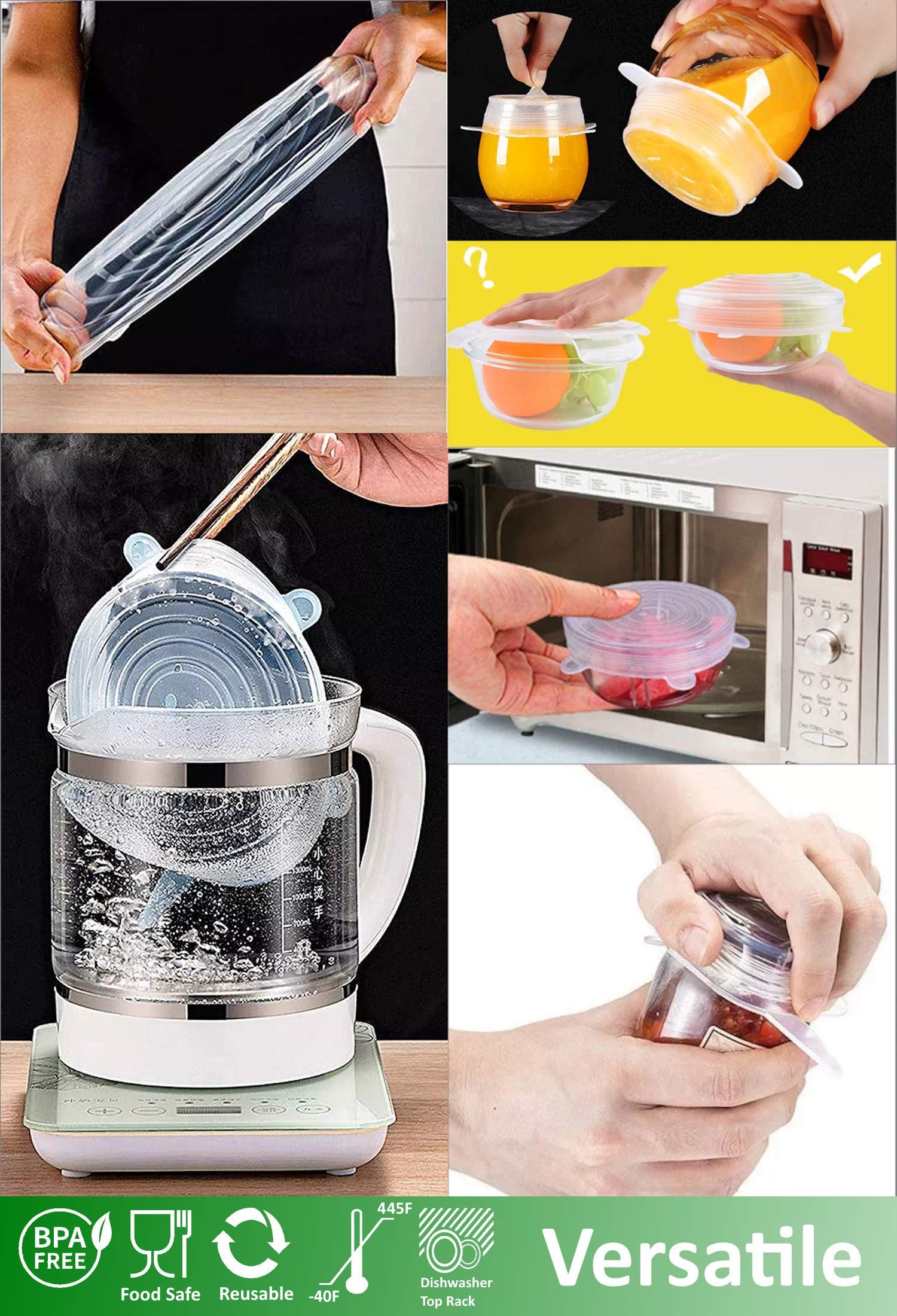 altCookingHub Silicone Stretch Lids, 6-Pack of Same Size 5.5 Inch Lids, BPA Free, Leakproof Reusable Silicone Lids for Various Shapes of Containers and Food Covers