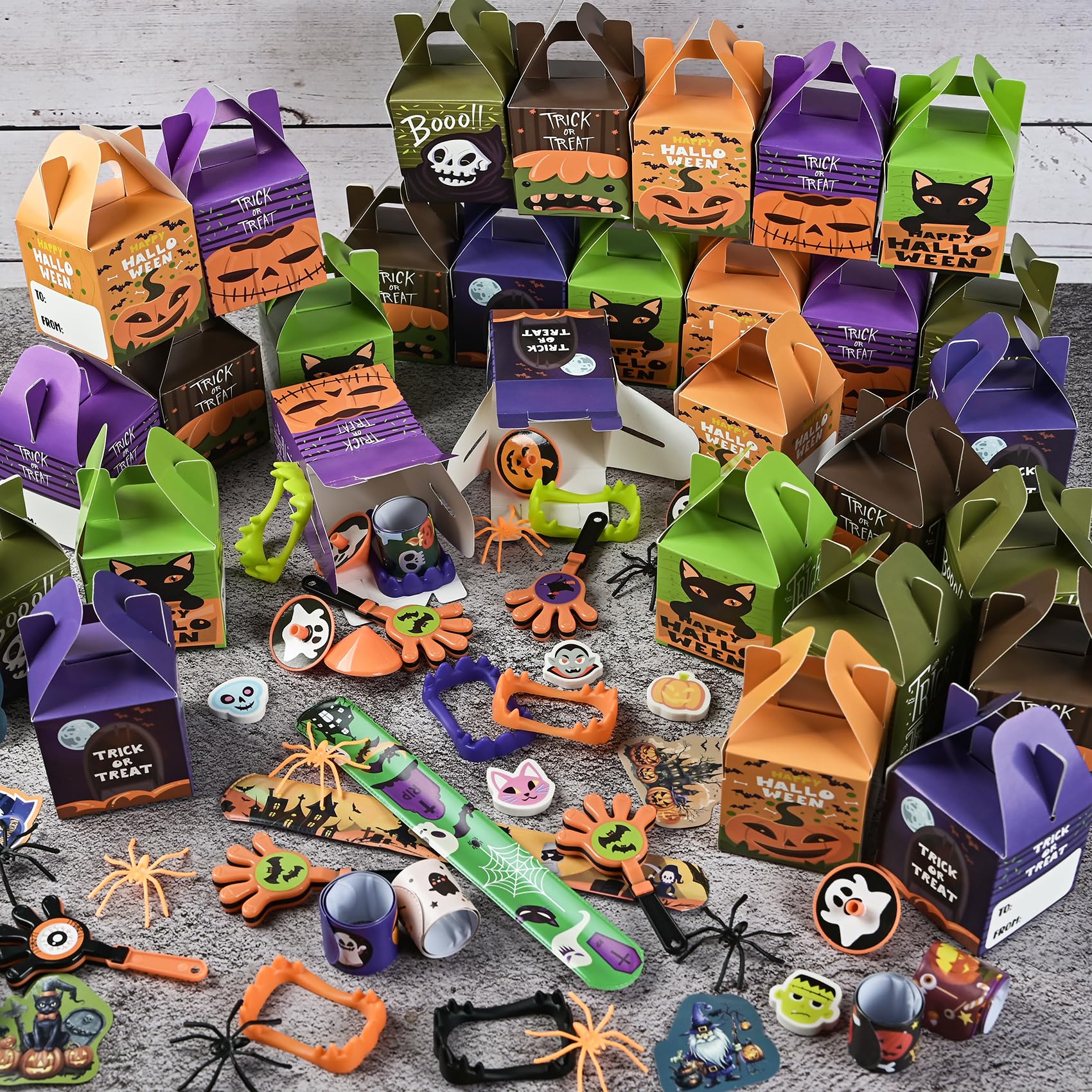 ATFUNSHOP 30PACKS Halloween Treat Boxes and Party Favors 240PCS Trick or Treat Candy Boxes for Classroom Students Exchange Halloween Carnival Prizes