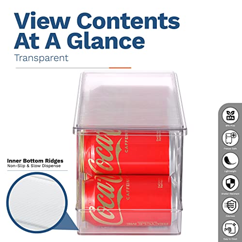 Can Drink Holder with Lid Organizer for Refrigerator, Freezer & Kitchen Cabinets - Space Saving Stackable Clear Can Organizer & Storage for Pantry Food, Canned Goods, Soda & Other Beverages (4-Pack)