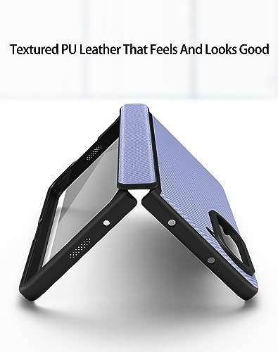 Cresee Case for Samsung Galaxy Z Fold 5 (2023) with Built-in Cover Screen Protector & Hinge Protection, Slim Hard PC + PU Protective Phone Case for Galaxy Z Fold5 5G - Lavender