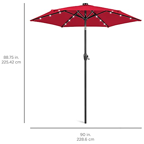 Best Choice Products 7.5ft Outdoor Solar Market Table Patio Umbrella for Deck, Pool w/Tilt, Crank, LED Lights - Red