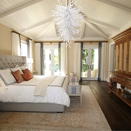 Alioth White Crystal Chandelier, Blown Glass Chandelier Light Fixture for Bedroom, Hallway, Bar, Kitchen, Bathroom 40" x 54"