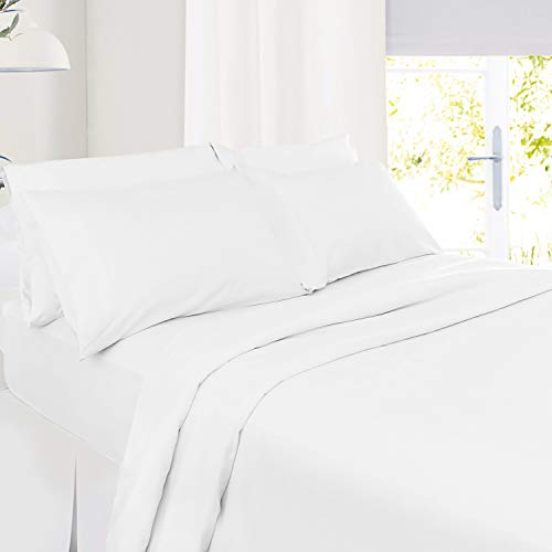 Setaluna Soft and Silky 4 Piece Bed Sheet Set – Easy Fit 12" to 18" Deep Pocket Fitted Sheet, Flat Sheet, Pillow Cases, Breathable & Cooling Comfy Sheets, Full Size, White