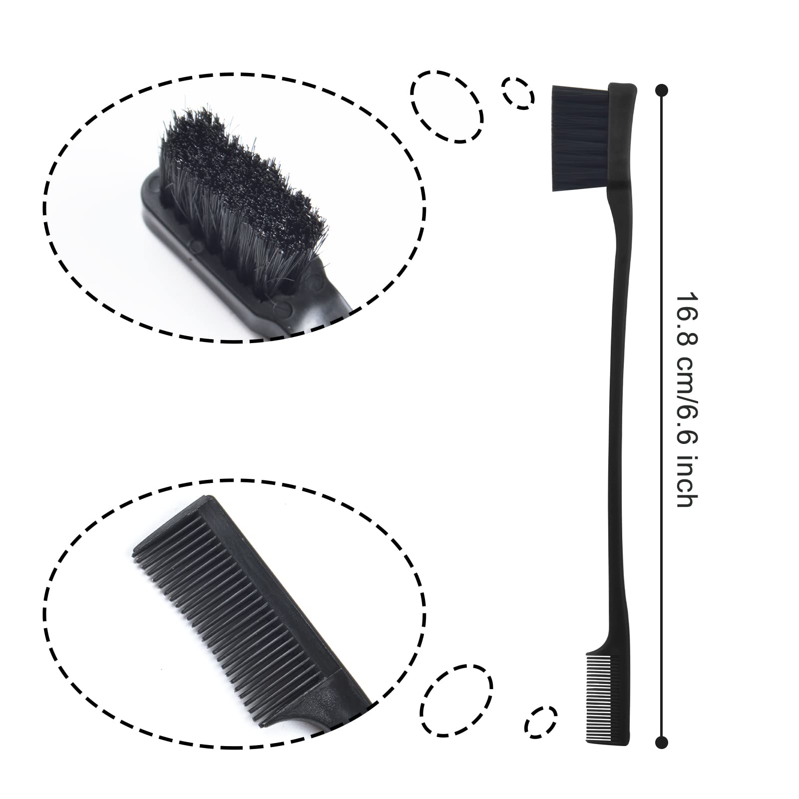 AMMON Edge Brush 2 Pcs Edge Control Brush Edge Comb Hair Edge Brush Double Sided Control Hair Brush Comb Combo Pack Smooth Comb Grooming, Black (2pcs Black)