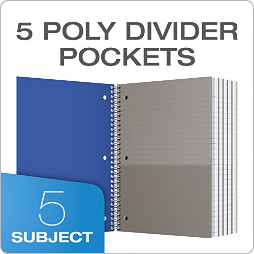 Oxford Spiral Notebooks, 5-Subject, Wide Ruled Paper, Durable Plastic Cover, 200 Sheets, 5 Divider Pockets, 2 Per Pack (10387), Assorted