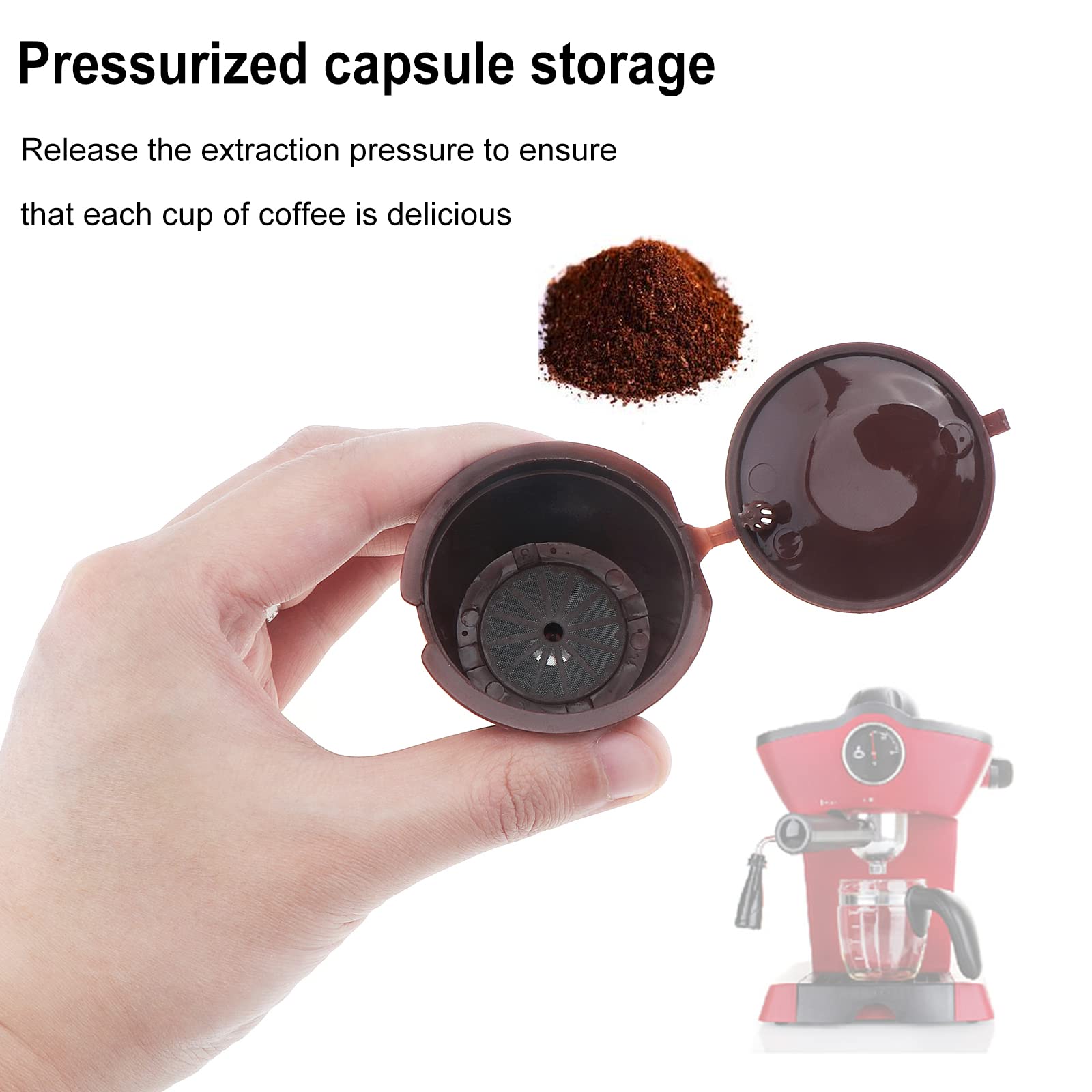 TQEONKL 6Pcs Reusable Coffee Capsule for Nescafe Dolce Gusto Machine,Reusable Refillable Coffee Capsule Filter Cup Kit with Cleaning Brush and Measuring Spoon