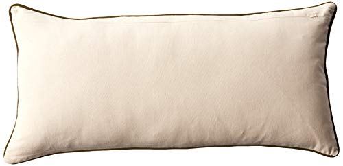 Creative Co-Op White Rectangle Cotton Pillow with Embroidered Green Ferns