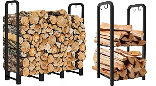 Artibear 4ft Outdoor Firewood Rack With Indoor Small Wood Storage Holder for Fireplace, Black