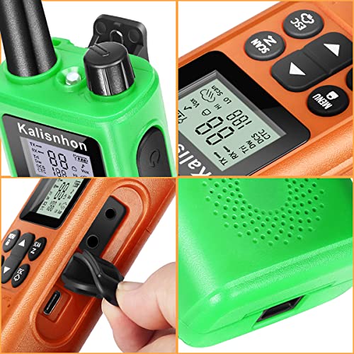 Kalisnhon Walkie Talkies Long Range with Call Alert NOAA Dual Watch Flashlight LCD Display VOX 22 Channels, Walkie Talkies for Adults with Charging Dock and Earpieces Li-ion Battery(2 Pack)