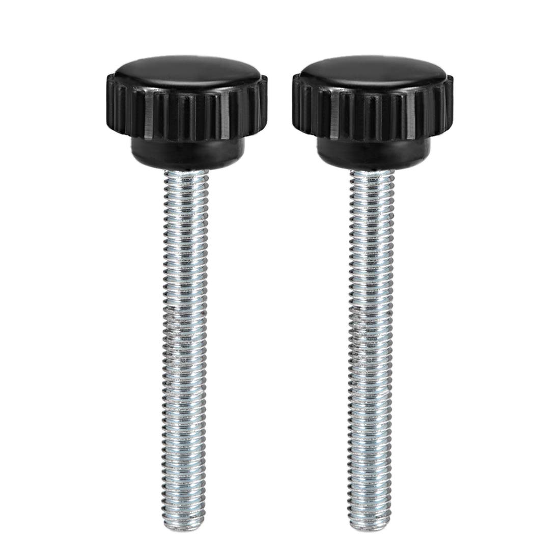 uxcell 2pcs Knurled Clamping Knobs M6 x 50mm Metric Zinc Plated Carbon Steel Male Thread Thumb Screw on Type 20mm Plastic Round Head Threaded Hand Bolt Stud Knobs Black