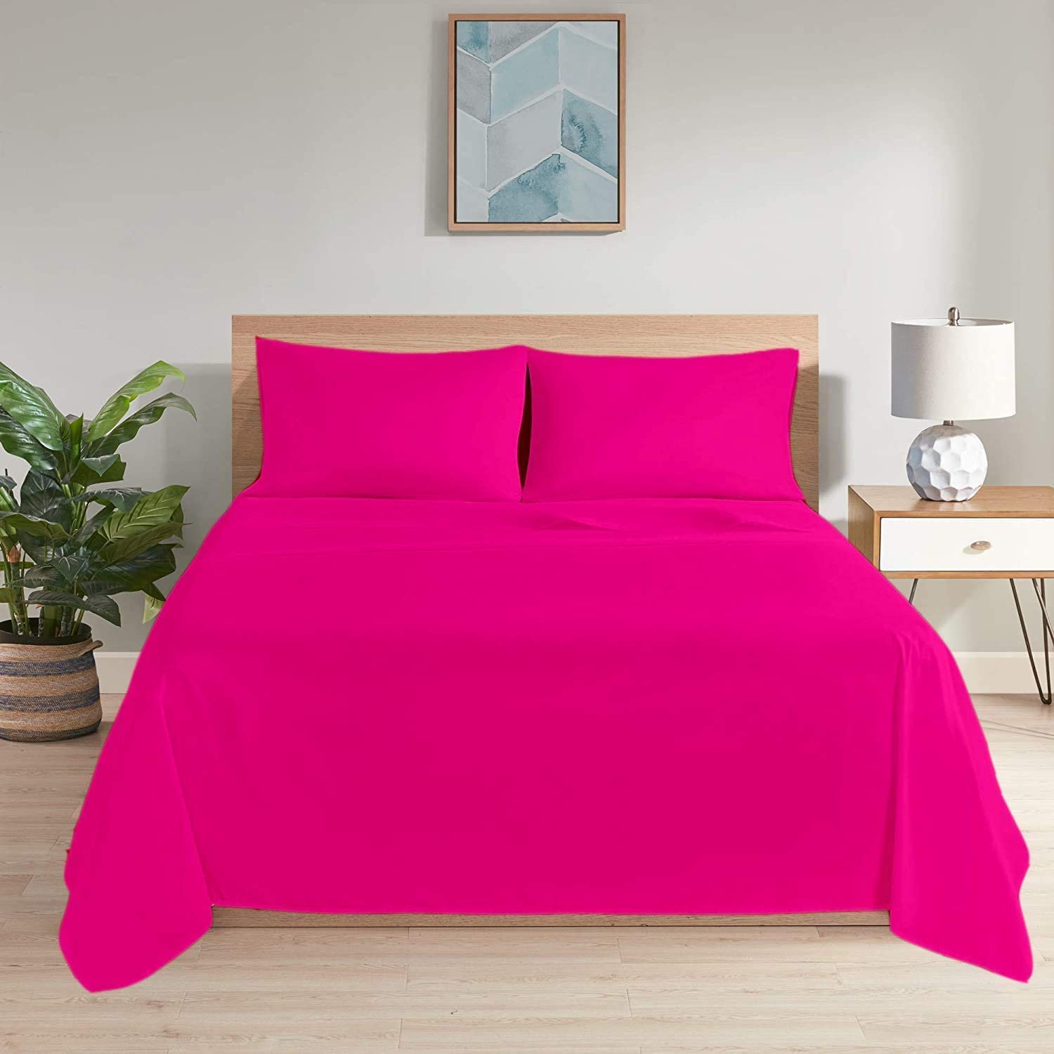 800 Thread Count 100% Egyptian Cotton Sheets, King Size Sheet Set, 4-Piece Set, Luxury Sheets for Bed, Breathable, Soft & Silky Sateen Weave, Fits Mattress 15'' Drop (Hot Pink)