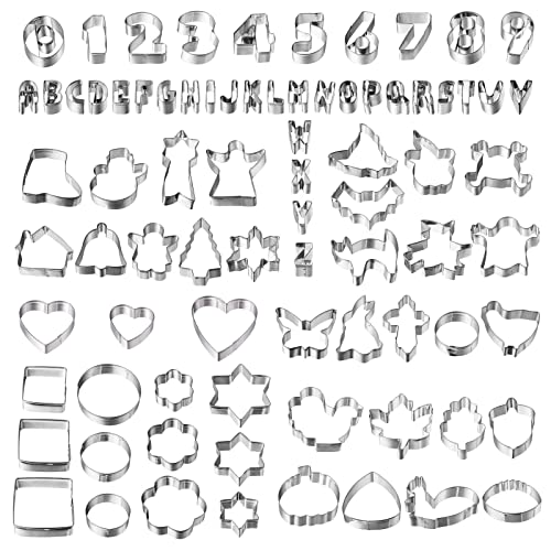 ANMEISH Cookie Cutters Set, 80-Piece â Holiday, Alphabet, Numbers and Everyday Shapes Metal Cookie Cutters, Including Christmas, Fall Thanksgiving, Halloween, Easter (80)