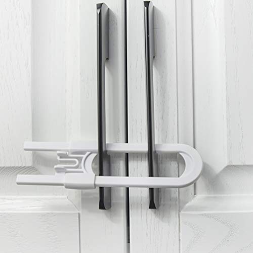 4Pcs Sliding Baby Cabinet Locks, Easy for Parents, Socub U Shape Baby Proof Cabinet Latches, Handles on Kitchen, Fridge, Cabinet, Cupboard, Closet, Bathroom