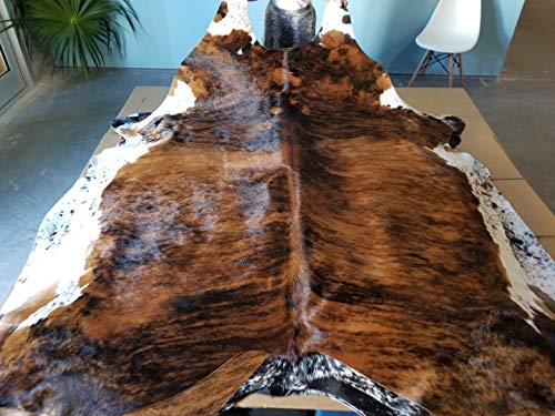 ecowhides | Genuine Cowhide Rug, Cowskin, Brindle White Belly, Western Home Decor, Premium Quality, Living Room Accessories, (X-Large) 7 x 6 ft