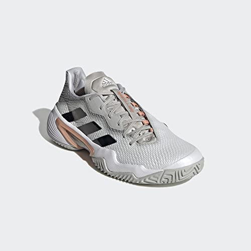 adidas Women's Barricade 12 Tennis Shoe, White/Silver Metallic/Ambient Blush, 7.5