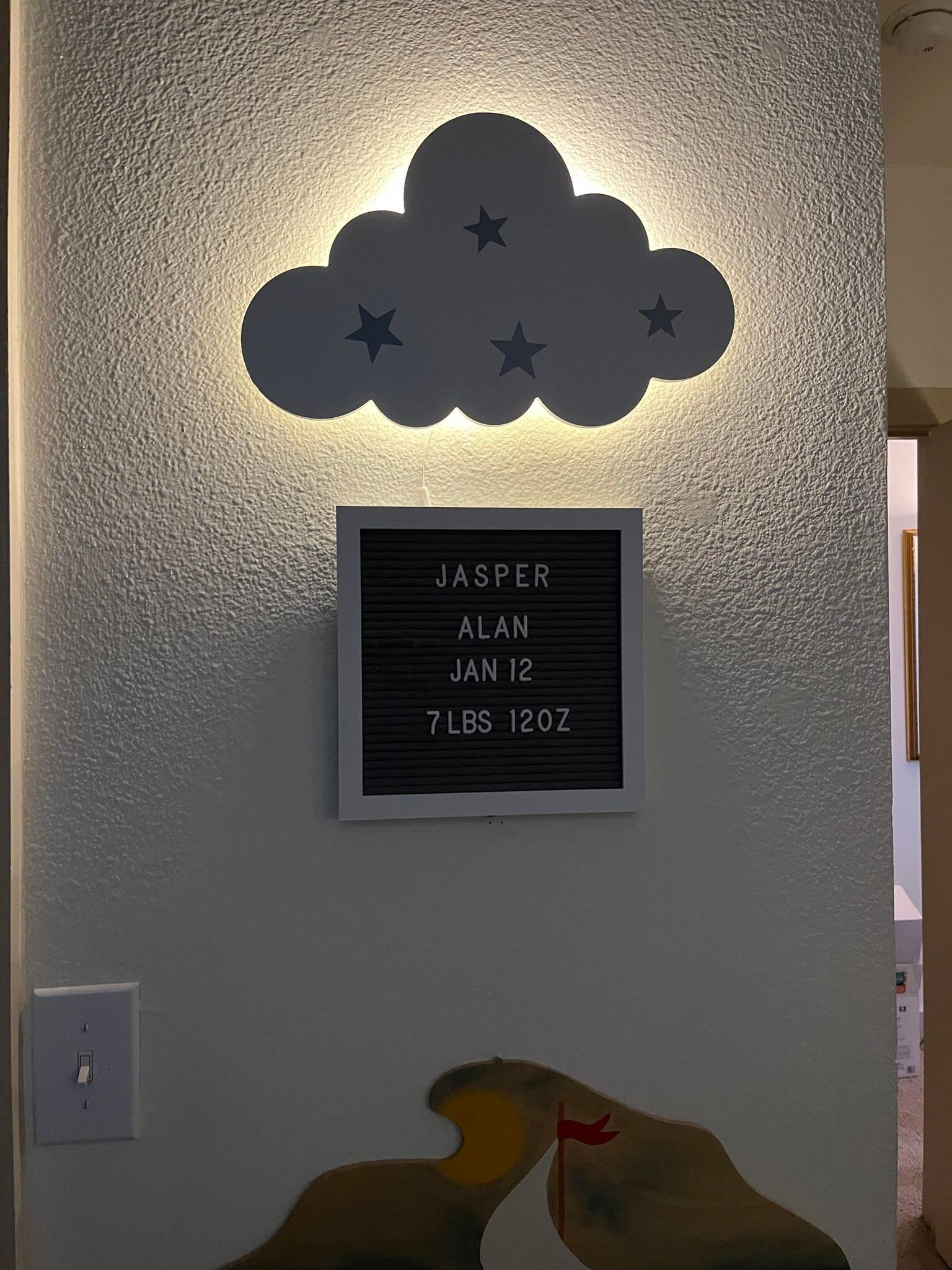 Adorable Decorations LED Night Light for Baby Boy / Baby Girl Nursery Decor - Wall Mounted Lamp for Baby Room with Pull Down String (Set of 2 White Clouds)