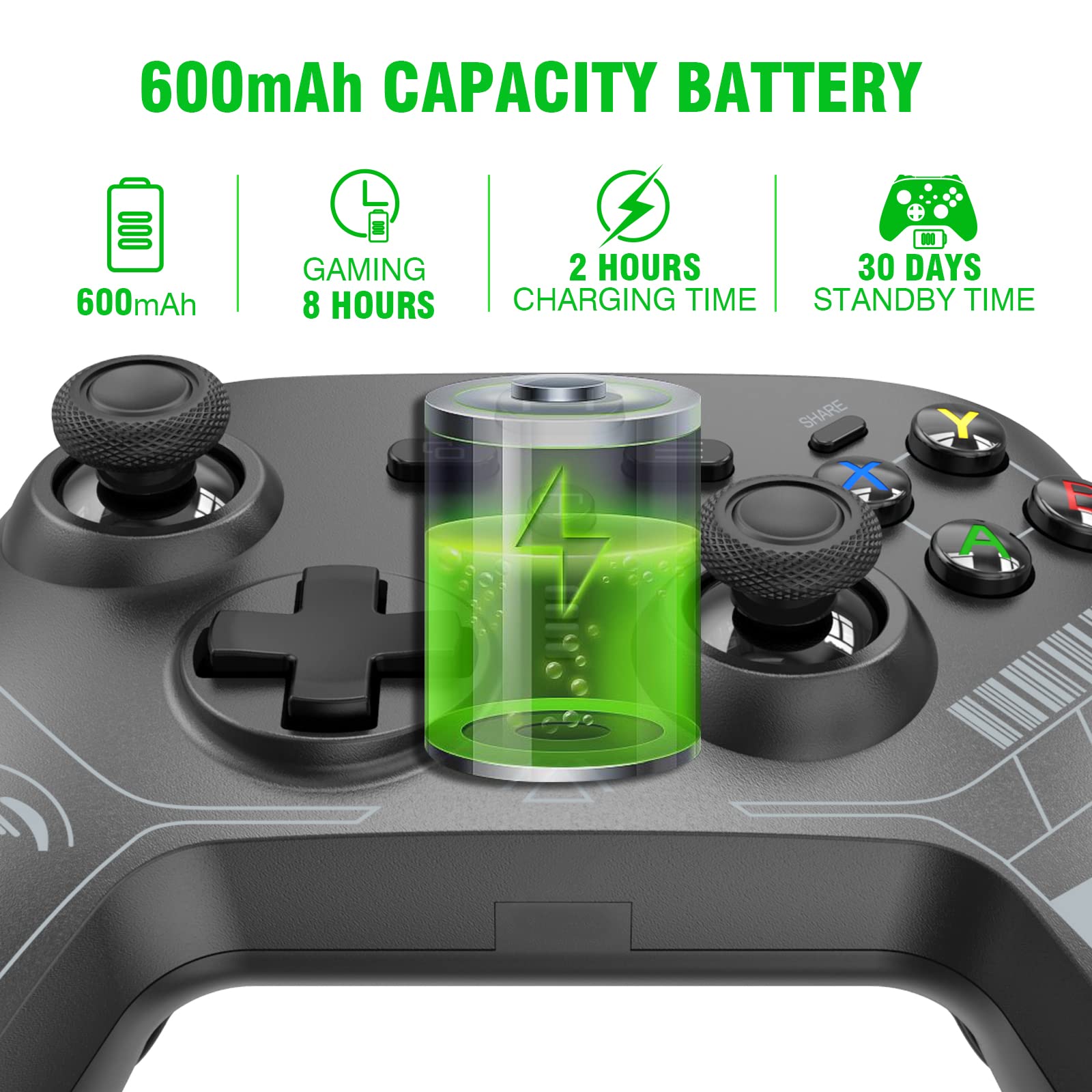 ABTKN Wireless Controller for Xbox Series X|S, Video Game Controller Compatible with Xbox One and PC Windows 7/8/10/11 with 600mAh Battery (No Headphone Jack)