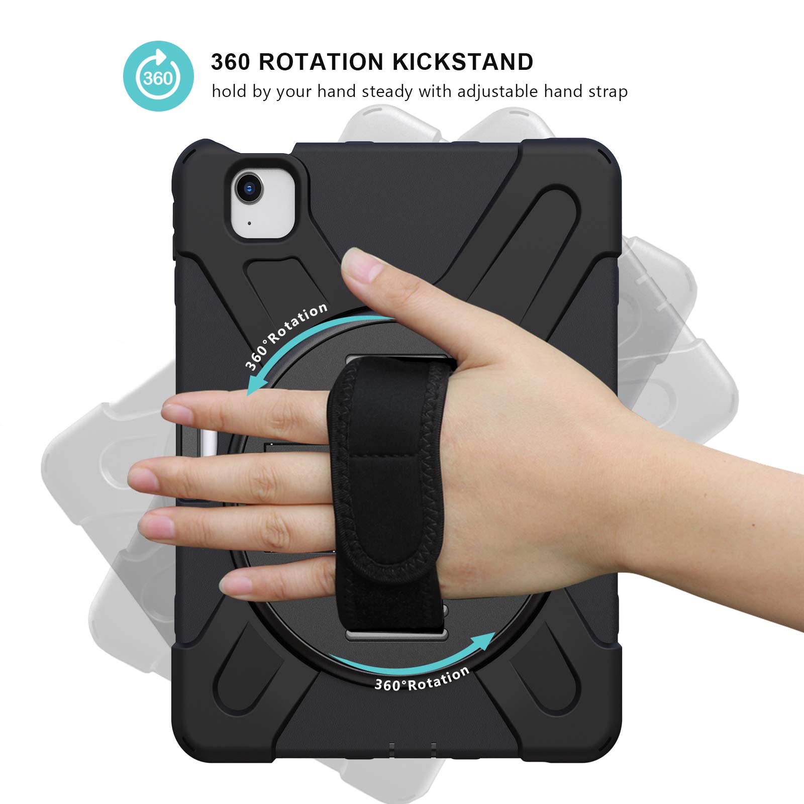ProCase Rugged Case for iPad Air 11 inch (M2) 2024/ Air 5th / 4th Gen 10.9", Heavy Duty Shockproof Rotating Protective Cover for Air 11/5th Gen 2022 / 4th Gen 2020 -Black