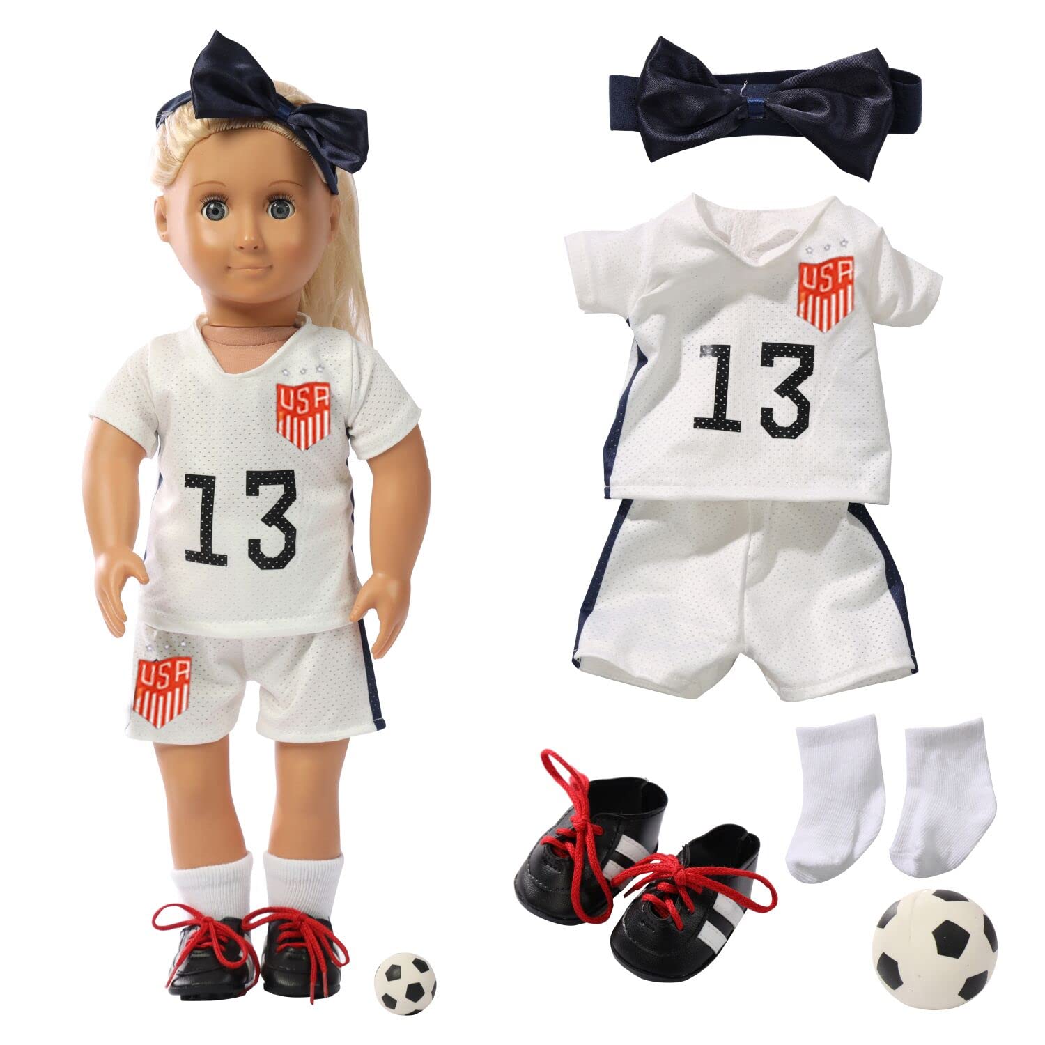 American Doll Soccer clothes-18 inch Dolls Clothes accessories-18” Doll Clothes, Headbands, Socks, Shoes, Football, etc-Children's Day, Christmas, for Aged 2-12