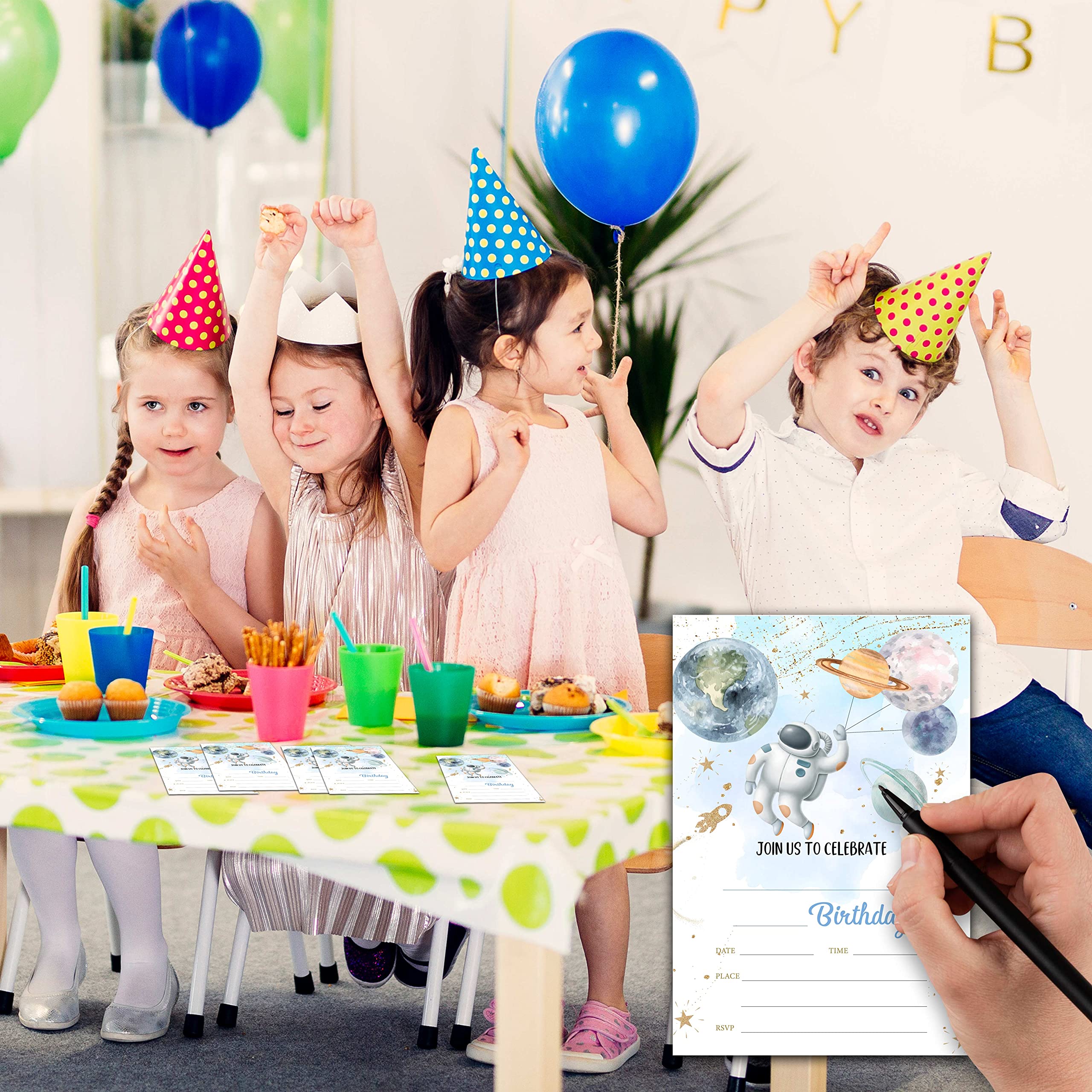 Buildinest Outer Space Birthday Party Invitations with Envelopes (20-Pack), 4"x6" Moon Planets Astronaut Birthday Invitation Cards, Galaxy Blast Off Party Invites-B19