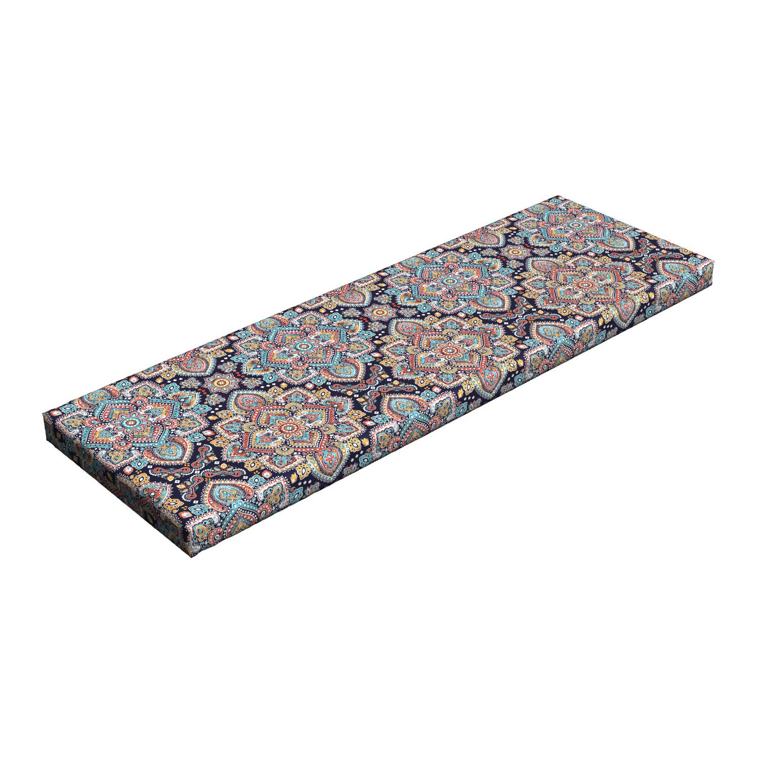 Ambesonne Ethnic Bench Cushion, Bohemian Style Motif Vintage Oriental Inspired Traditional Art, Standard Size Foam Pad with Decorative Fabric Cover, 45" x 15" x 2", Navy Teal