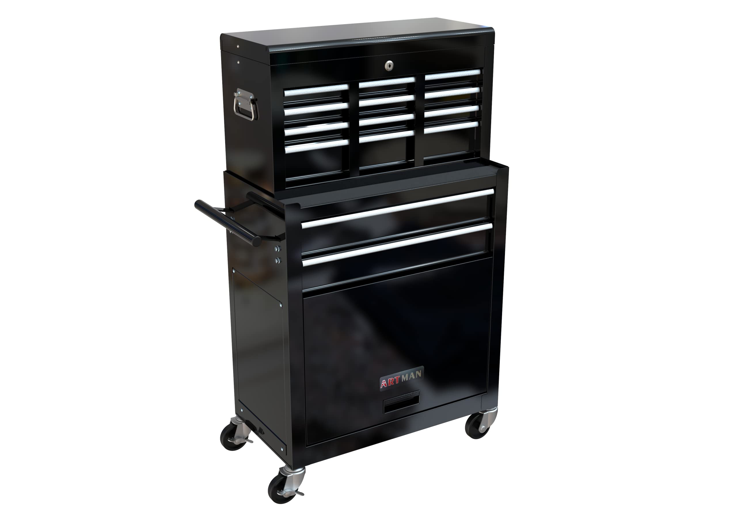 8 Drawer Rolling Tool Chest with Wheels, High Capacity Tool Storage Cabinet & Tool Box Cart, Lockable Rolling Tool Chest with Drawers, Toolbox Organizer for Garage Warehouse Workshop - Black