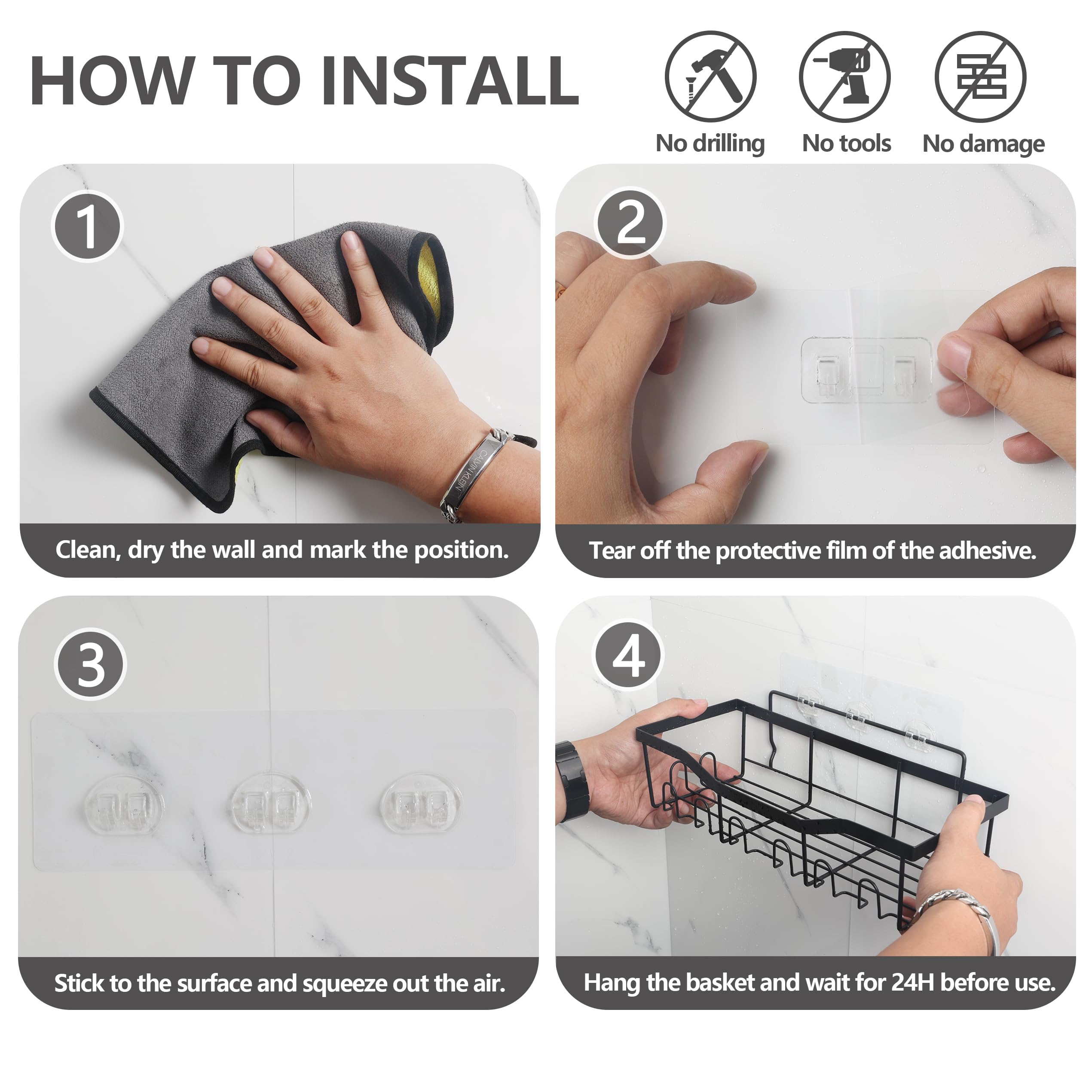 senzibser Shower Caddy [5-Pack] Black Shower Shelves for Inside Shower with Soap Caddy&Toothbrush Holder.NO Driling Easy Installation shower shelf