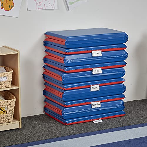 ECR4Kids Premium Folding Rest Mat, 3-Section, 1In, Classroom Furniture, Blue/Red