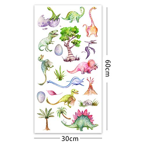 Kiddale Watercolour Dinosaur Wall Decals, Peel and Stick Colorful Wall Art Mural for Kids Bedroom,Nursery, Classroom & More