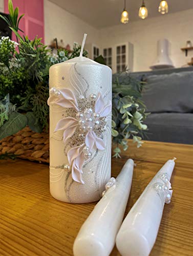 Magik Life Unity Candle Set for Wedding - Wedding Accessories for Reception and Ceremony - Candle Sets - 6 Inch Pillar and 2 10 Inch Tapers - Decorative Pillars White