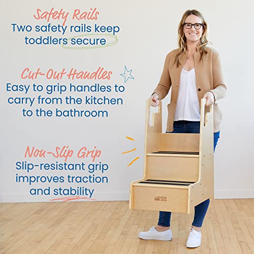 ECR4Kids Reach-Up Step Stool with Handles, Children's Furniture, Natural
